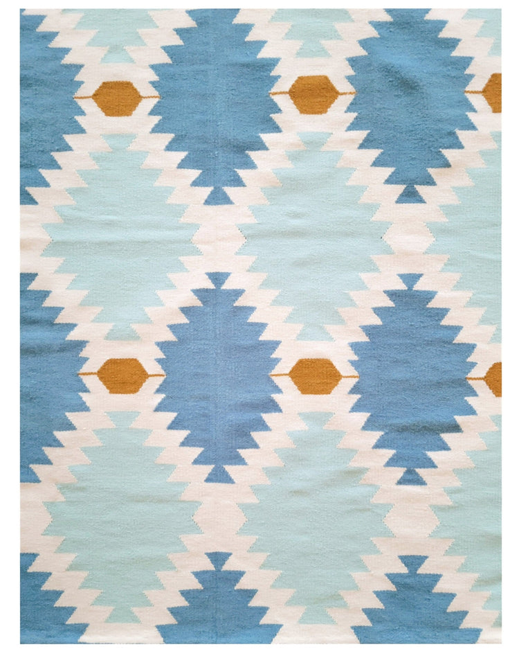 Elegant Blue Diamonds Handwoven Area Rug